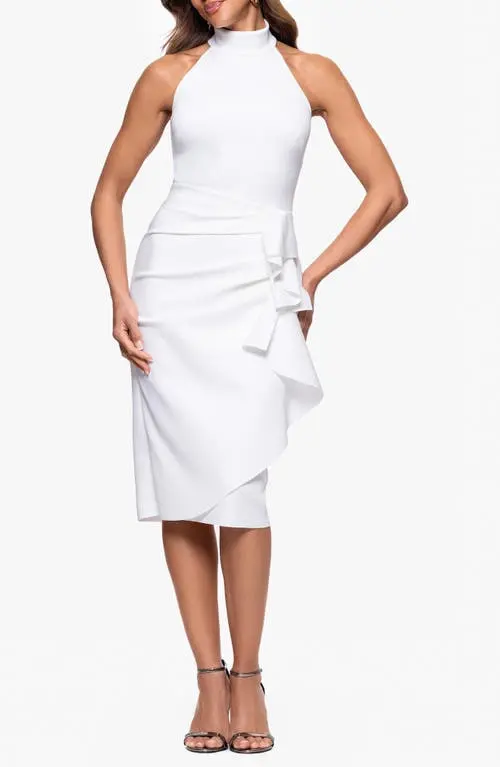 XSCAPE EVENINGS Cascade Ruffle Cocktail Sheath Dress - Ivory