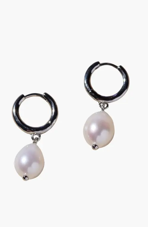 NICKEL & SUEDE Pearl Drop Huggie Earrings - Silver