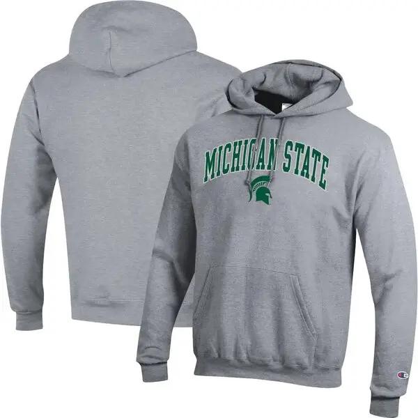 Champion Michigan State Spartans Arch Over Logo Pullover Hoodie - Heather Gray