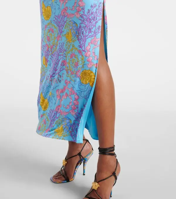 Versace Underwater Barocco Draped Jersey Gown