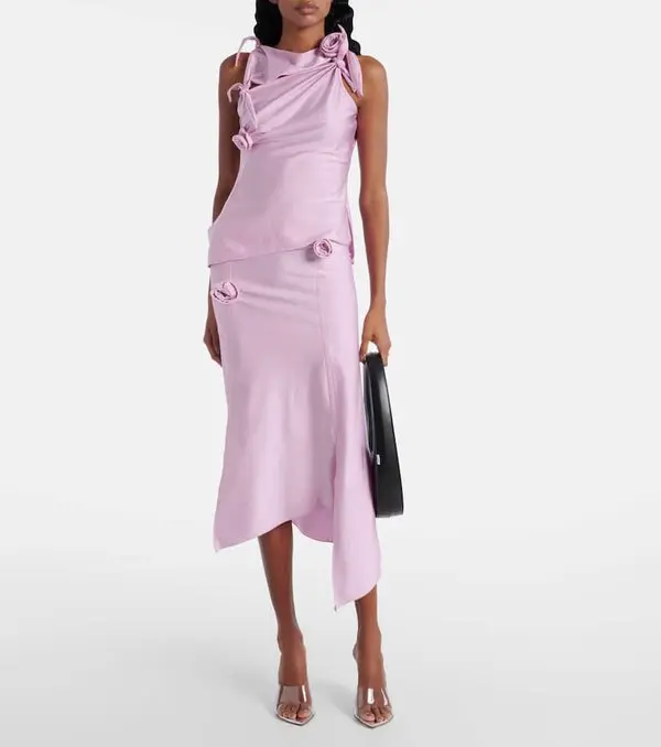 Coperni Floral-applique Satin Midi Skirt - Pink