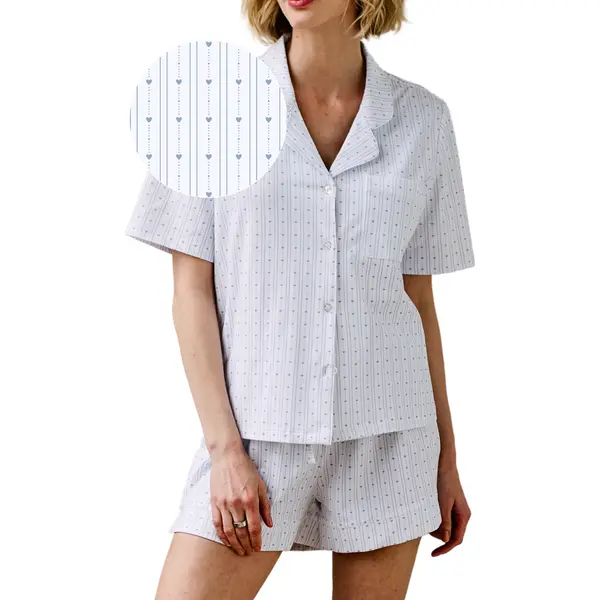 NOON Stretch Cotton Short Pajama Set - Blue Heart Stripe