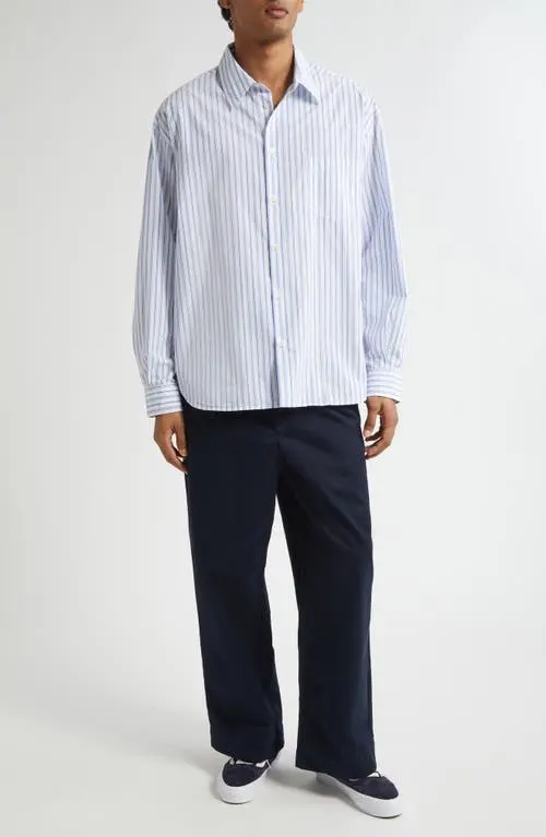 NOAH Oversize Cotton Poplin Button-up Shirt - White/ Blue