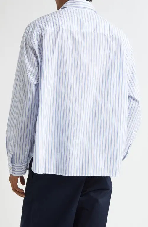 NOAH Oversize Cotton Poplin Button-up Shirt - White/ Blue