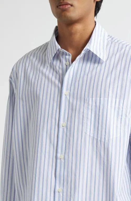 NOAH Oversize Cotton Poplin Button-up Shirt - White/ Blue
