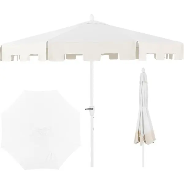 JONATHAN Y Baiona 9 Ft. Classic Midcentury Market Patio Umbrella With Uv Protection, Auto-tilt - White/cream