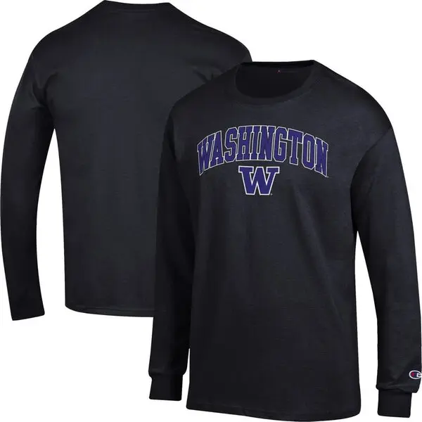 Champion Washington Huskies Arch Over Logo Long Sleeve T-shirt - Black