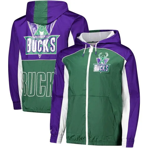 Mitchell & Ness Milwaukee Bucks Big Shot Premium Full-zip Windbreaker Jacket - Green
