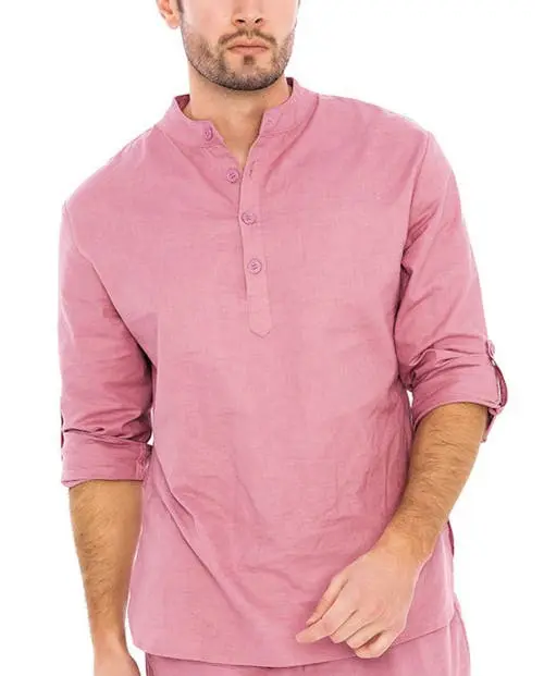 DAI MODA Linen Nehru Collar Shirt - Mauve