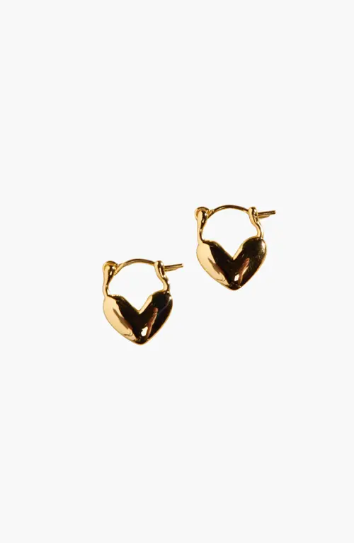 NICKEL & SUEDE Heart Lock Huggie Earrings - Gold