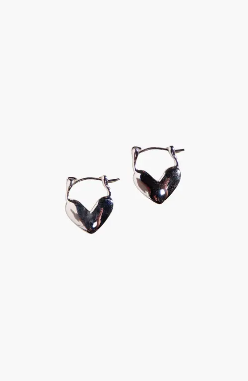 NICKEL & SUEDE Heart Lock Huggie Earrings - Silver
