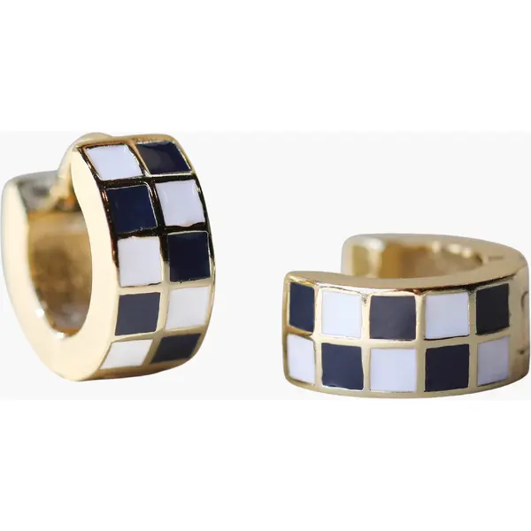 NICKEL & SUEDE Checkered Enamel Huggie Earrings - Navy & White