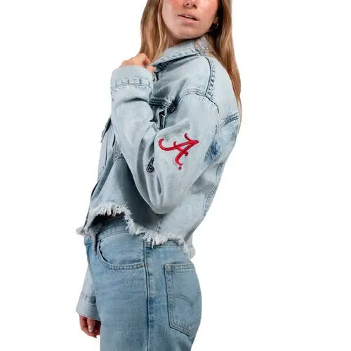 HYPE AND VICE Alabama Crimson Tide Lightwash Cropped Jacket