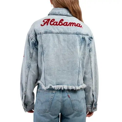 HYPE AND VICE Alabama Crimson Tide Lightwash Cropped Jacket