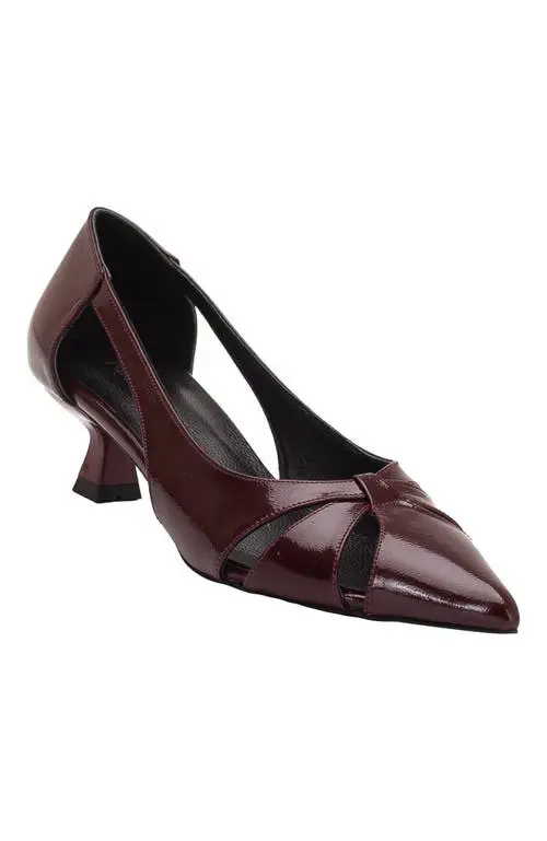 FOREVER & ALWAYS SHOES Sidal Kitten Heel Leather Pumps - Burgundy Patent Leather
