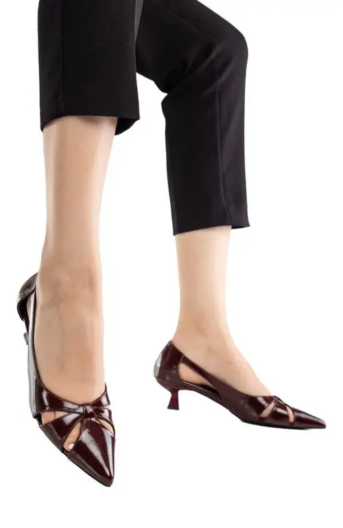 FOREVER & ALWAYS SHOES Sidal Kitten Heel Leather Pumps - Burgundy Patent Leather