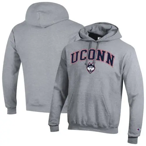 Champion Uconn Huskies Arched Logo Fleece Pullover Hoodie - Heather Gray