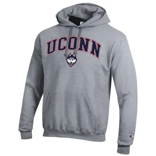 Champion Uconn Huskies Arched Logo Fleece Pullover Hoodie - Heather Gray