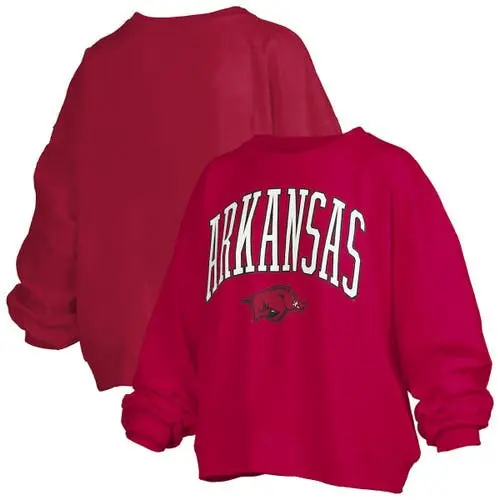 PRESSBOX Arkansas Razorbacks Janise Arch Oversized Pullover Sweatshirt