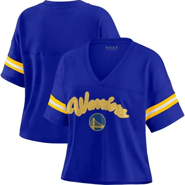 WEAR BY ERIN ANDREWS Golden State Warriors Color Block Boxy V-neck T-shirt - Royal