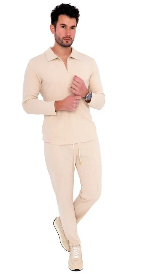 DAI MODA Long Sleeve Zip Neck Knit Top - Cream