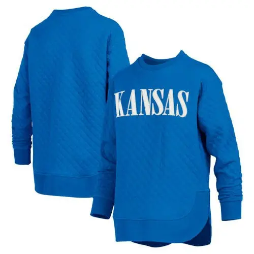 PRESSBOX Kansas Jayhawks Quilted Long Sleeve Pullover Sweatshirt - Royal