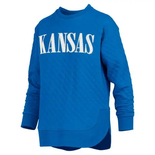 PRESSBOX Kansas Jayhawks Quilted Long Sleeve Pullover Sweatshirt