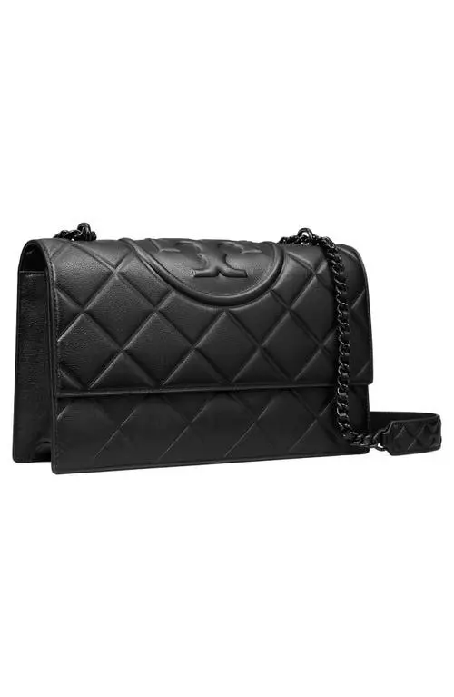 Tory Burch Fleming Small Leather Convertible Shoulder Bag - Black/ Black