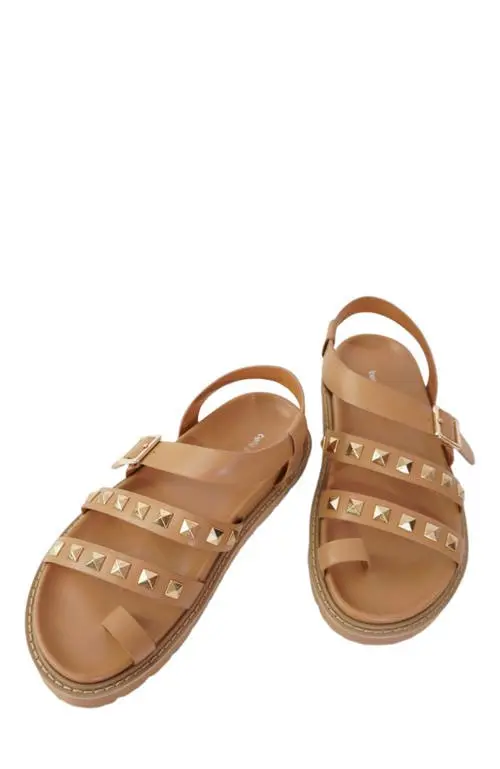 BELLE & BLOOM White Leather Chunky Stud Sandals - Camel