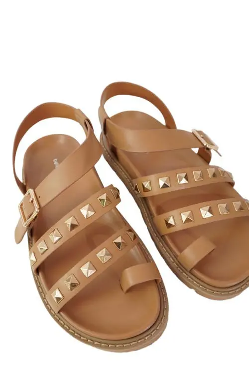 BELLE & BLOOM White Leather Chunky Stud Sandals - Camel