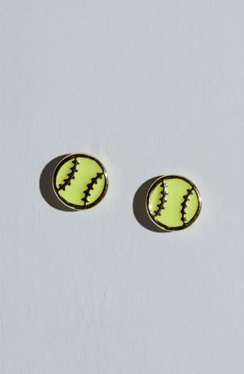 NICKEL & SUEDE Softball Stud Earrings - Clear / Gold Metal