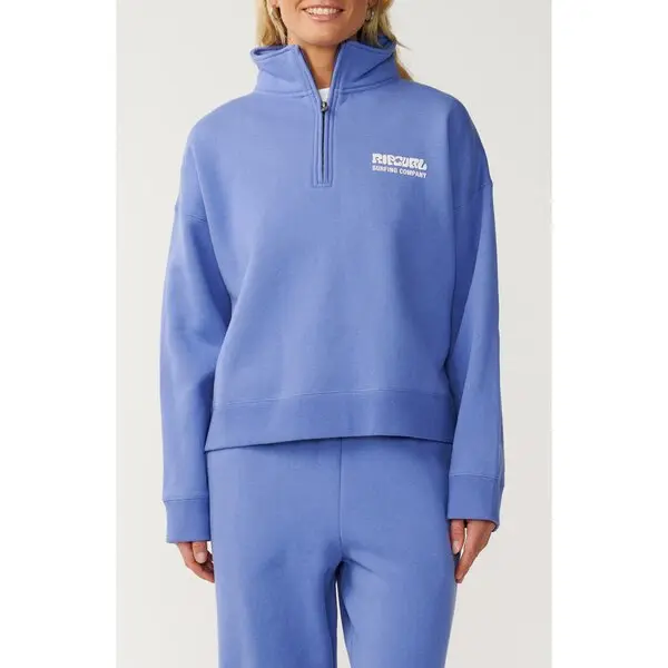 Rip Curl Surf Puff Logo Quarter Zip Sweatshirt - Mid Blue