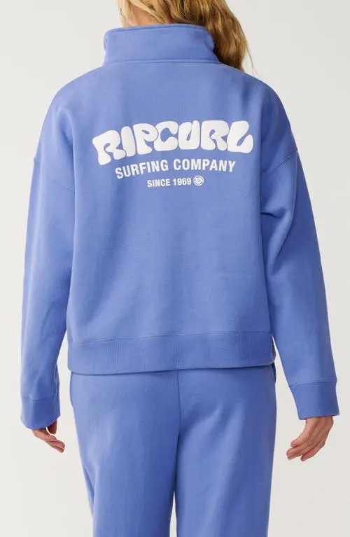 Rip Curl Surf Puff Logo Quarter Zip Sweatshirt - Mid Blue