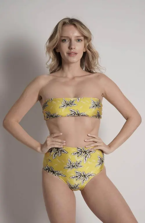 SAUIPE Bianca Strapless Bandeau Bikini Top - Yellow Floral
