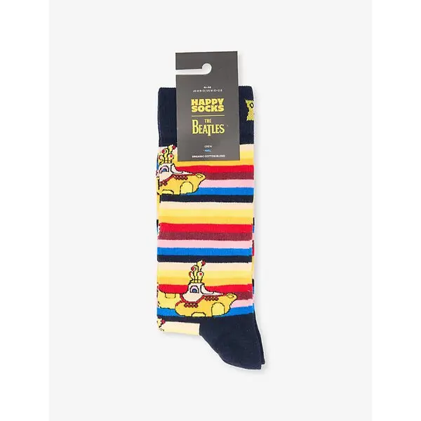 Happy Socks Beatles All On Board Cotton-blend Socks - Navy