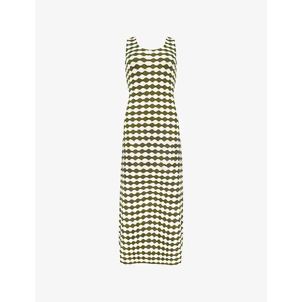 RO&ZO Diamond-pattern Sleeveless Knitted Maxi Dress