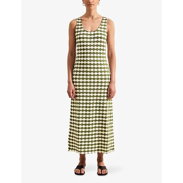 RO&ZO Diamond-pattern Sleeveless Knitted Maxi Dress
