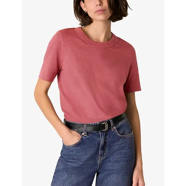 Whistles Rosa Double-trim Regular-fit Cotton T-shirt - Pink