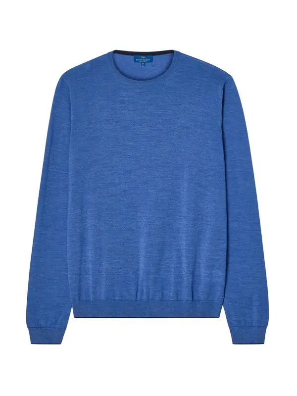 Robert Talbott Keaton Crewneck Sweater - Sky Blue With Navy Tipping