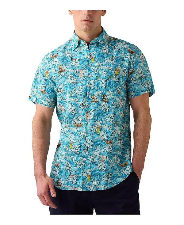 Robert Talbott Morgan Surf Print Linen Short Sleeve Shirt - Blue Waves