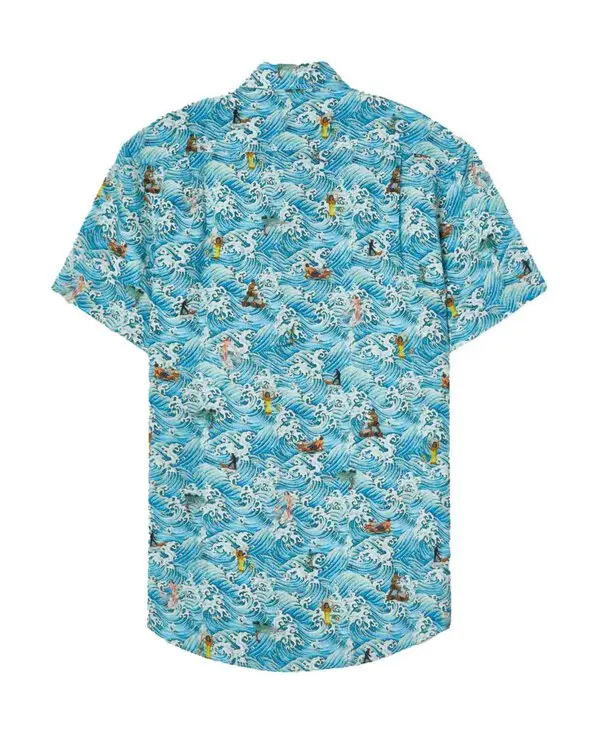 Robert Talbott Morgan Surf Print Linen Short Sleeve Shirt - Blue Waves