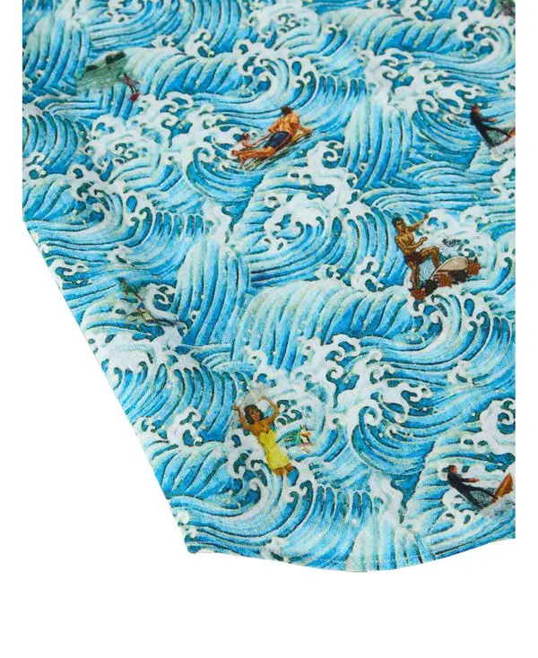 Robert Talbott Morgan Surf Print Linen Short Sleeve Shirt - Blue Waves