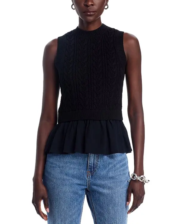 525 America Camilia Mixed Media Cable Tank Top - Black