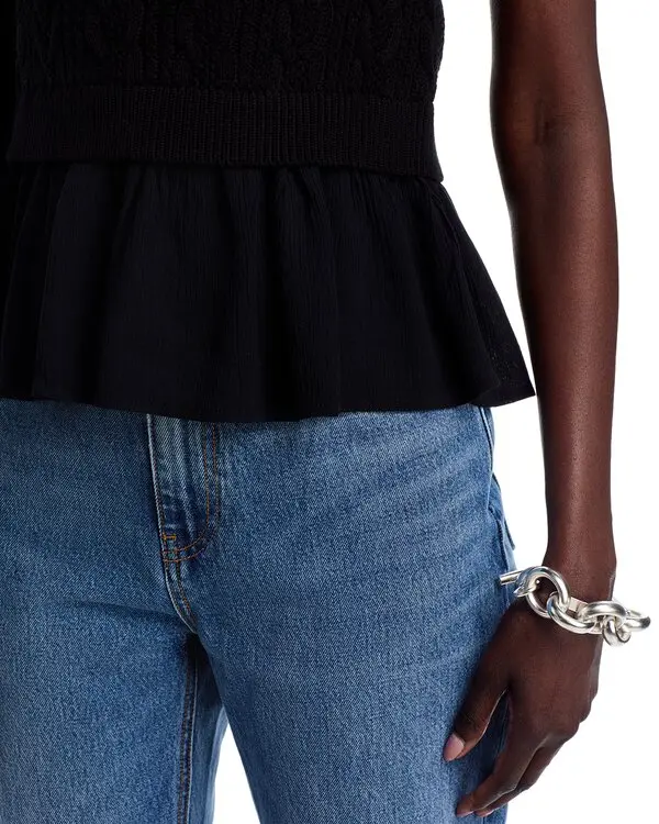 525 America Camilia Mixed Media Cable Tank Top - Black