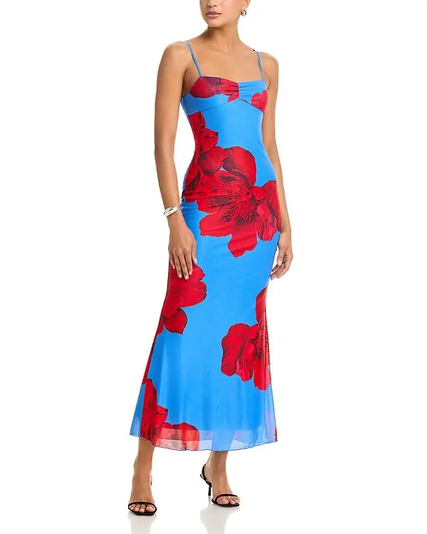 Aqua Floral Mesh Maxi Dress