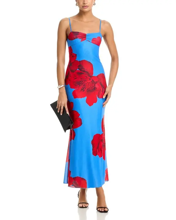 Aqua Floral Mesh Maxi Dress