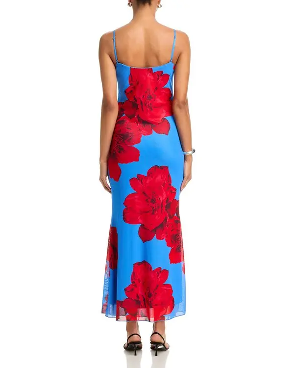 Aqua Floral Mesh Maxi Dress