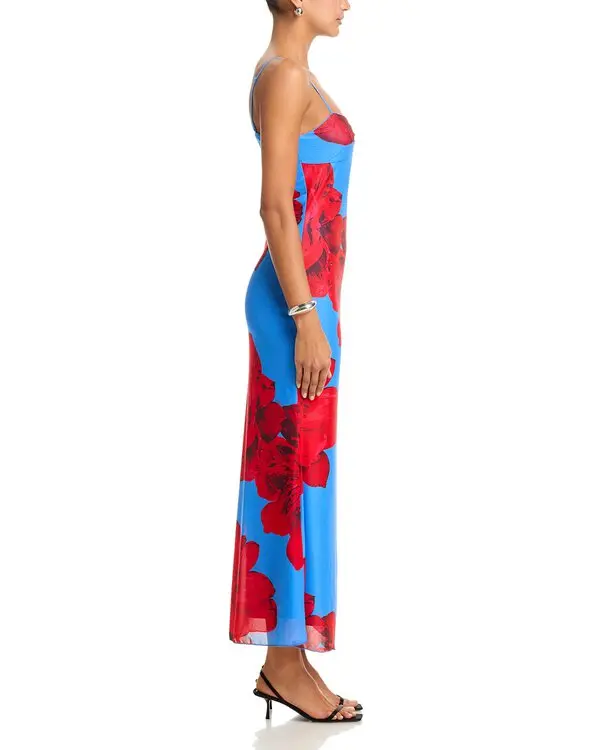 Aqua Floral Mesh Maxi Dress
