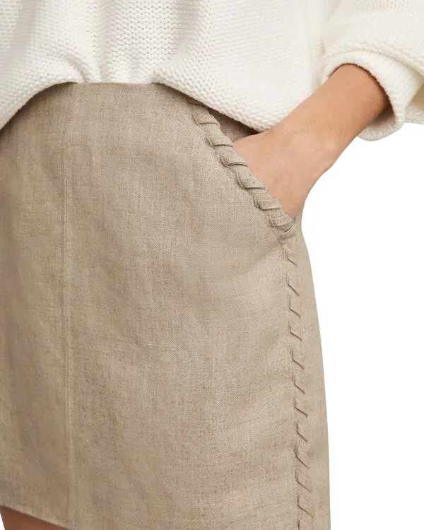 REISS Whip Stitch Linen Mini Skirt