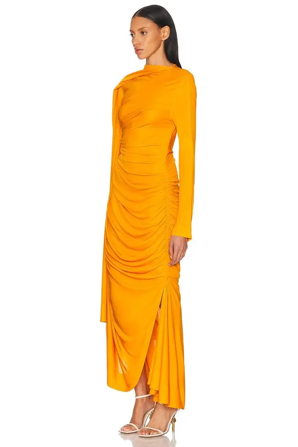 Bottega Veneta Ruched Long Dress - Mandarin